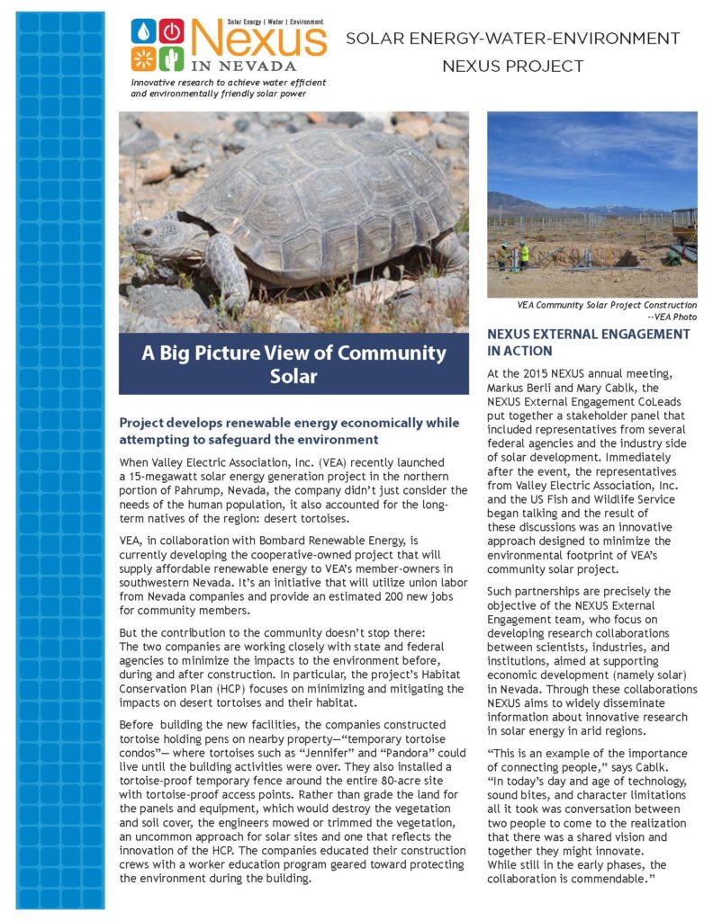 Nevada Solar Nexus Project Summary Informationnvsolarnexus | NSHE NSF ...